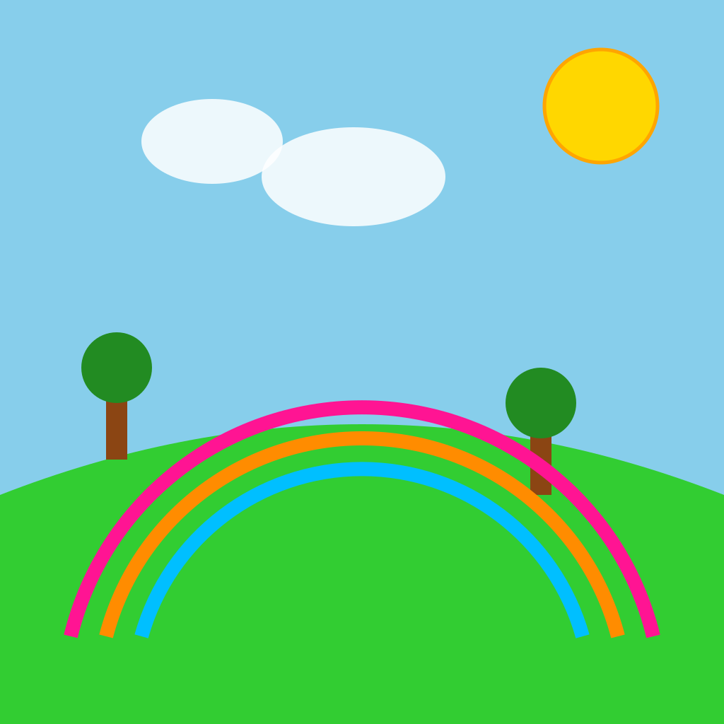 Happy Nature Scene - A vibrant landscape where the sun smiles over ...