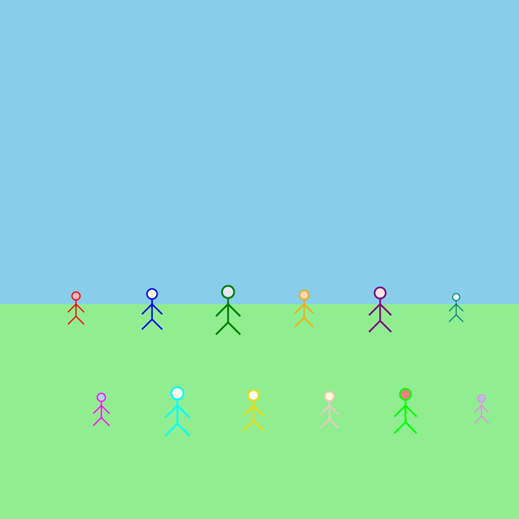 Group Photo of 12 Stick Figures - A fun group photo with 12 quirky ...