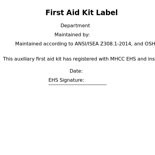 First Aid Kit Label - write funny comment "I hope this kit has all we ...